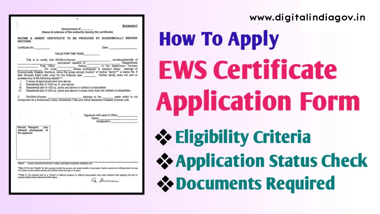 EWS Certificate Application Form, Application Process, Eligibility
